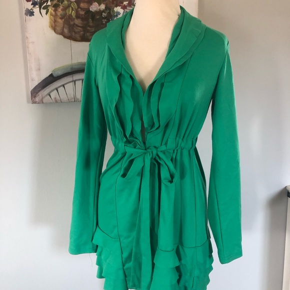 Jackets & Coats | Womens Green Ruffle Tie Jacket | Poshmark